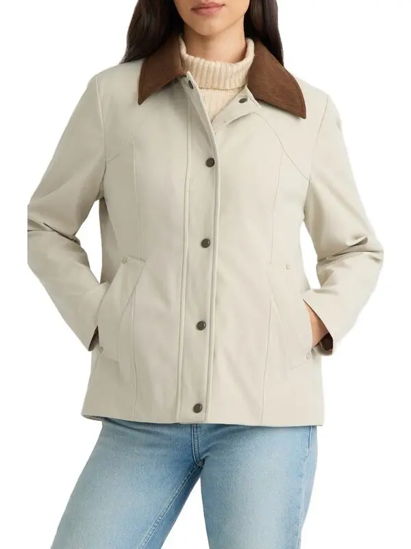 Hunter London Poly Canvas Padded Jacket With Corduroy Collar - Vanilla