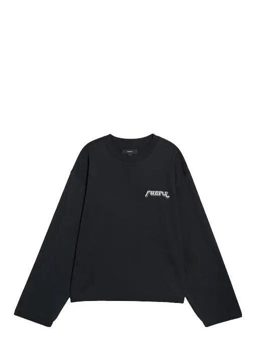 PURPLE BRAND Crop Wide Long Sleeve Graphic T-shirt - Black