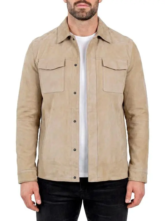 MACEOO Leather Shirt Jacket - Beige