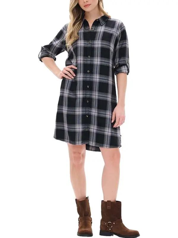 HATLEY Plaid Shirt Dress With Roll-tab Sleeves - Caviar