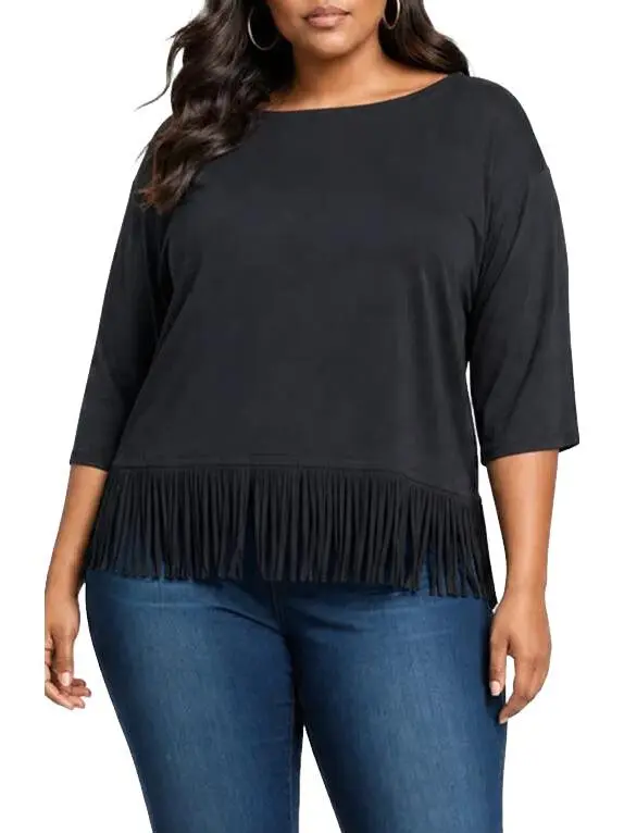 Karen Kane Fringe Hem Boatneck Top - Black