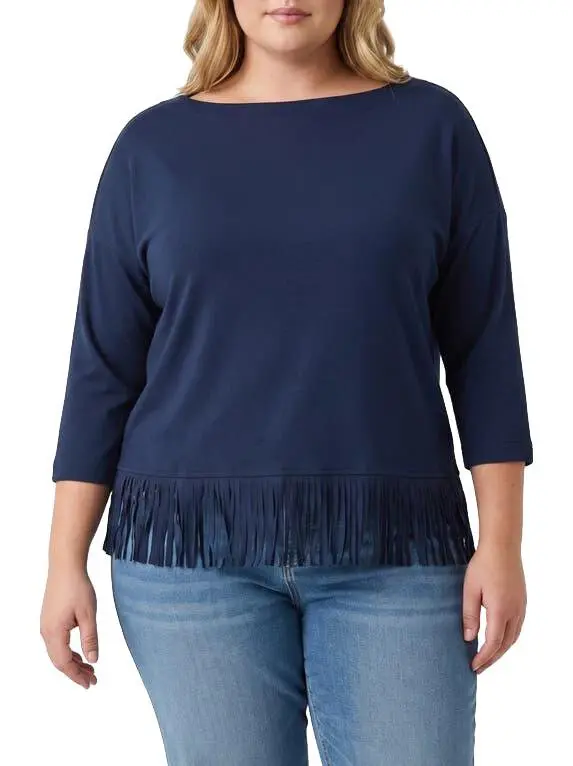 Karen Kane Fringe Hem Boatneck Top - Navy