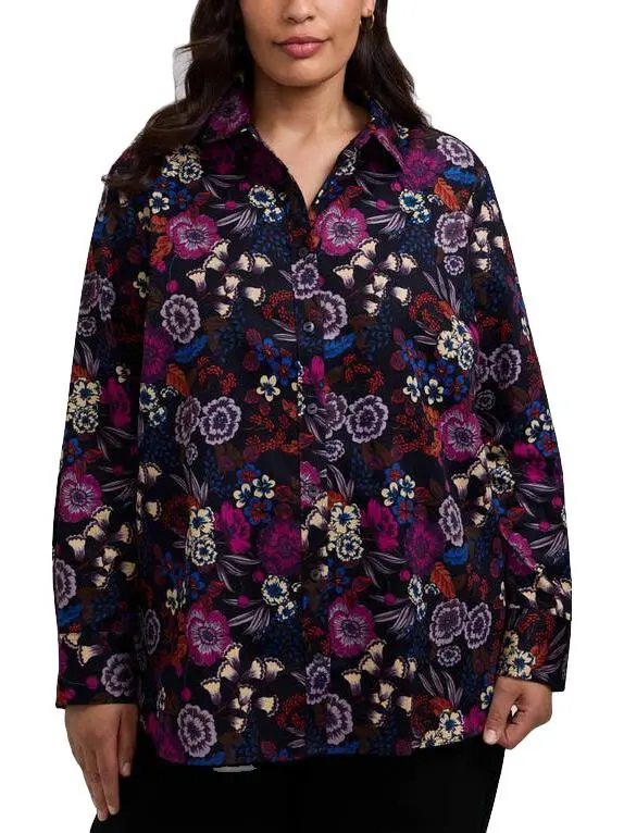 Foxcroft Meghan Floral Print Cotton Button-up Shirt - Black/multi