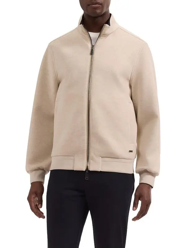 Bugatchi Mock Neck Reversible Zip-up Jacket - Sand