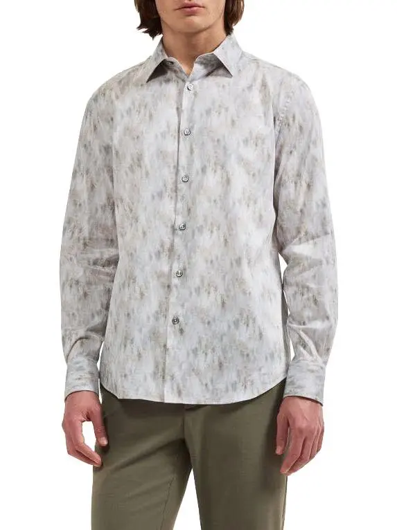 Bugatchi Julian Shaped Fit Print Stretch Button-up Shirt - Limestone