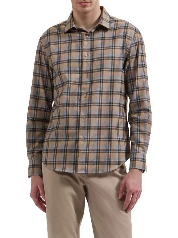 Bugatchi Julian Plaid Cotton Button Up Shirt - Camel