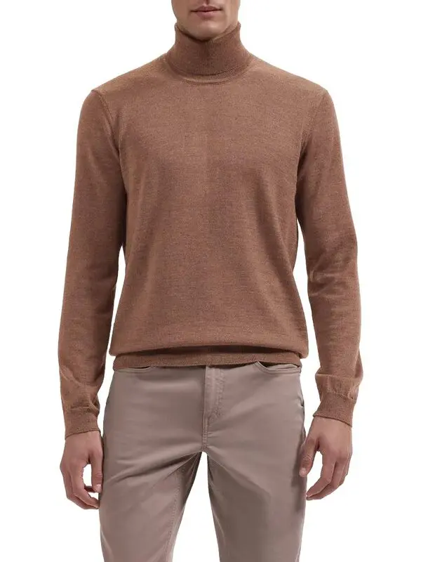Bugatchi Extra Fine Merino Wool Turtleneck Sweater - Camel