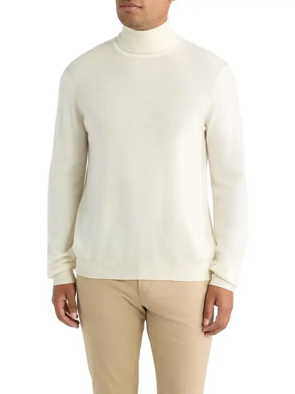 Bugatchi Extra Fine Merino Wool Turtleneck Sweater - Chalk