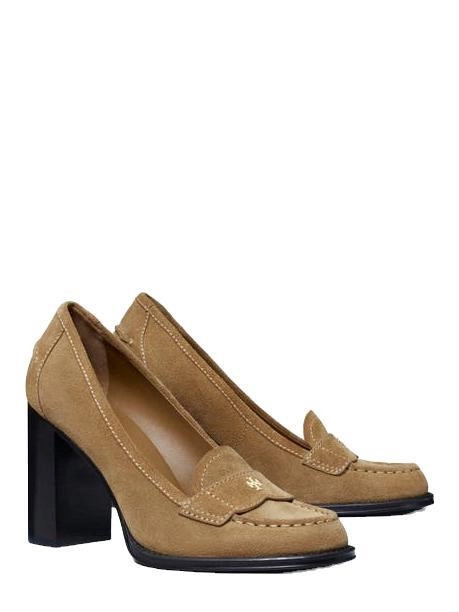 Tory Burch Vintage Heeled Loafers With Logo Medallion - Toffee