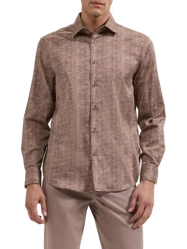 Bugatchi Alvin Shaped Geometric Cotton Blend Shirt - Sienna