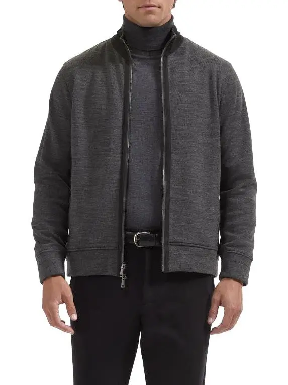 Bugatchi Full Zip Mock Neck Hoodie - Anthracite