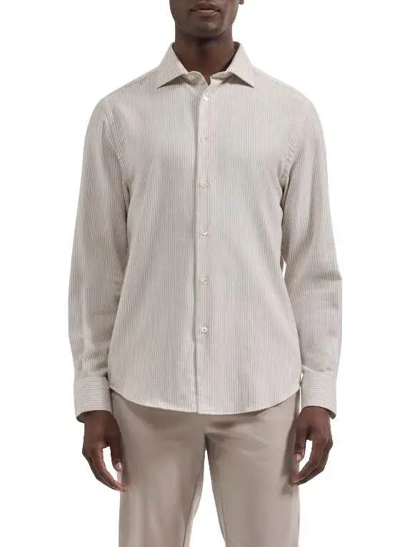 Bugatchi Axel Shaped Fit Striped Cotton Shirt - Sand