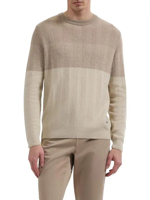 Bugatchi Aran Rib Crewneck Sweater - Cobblestone