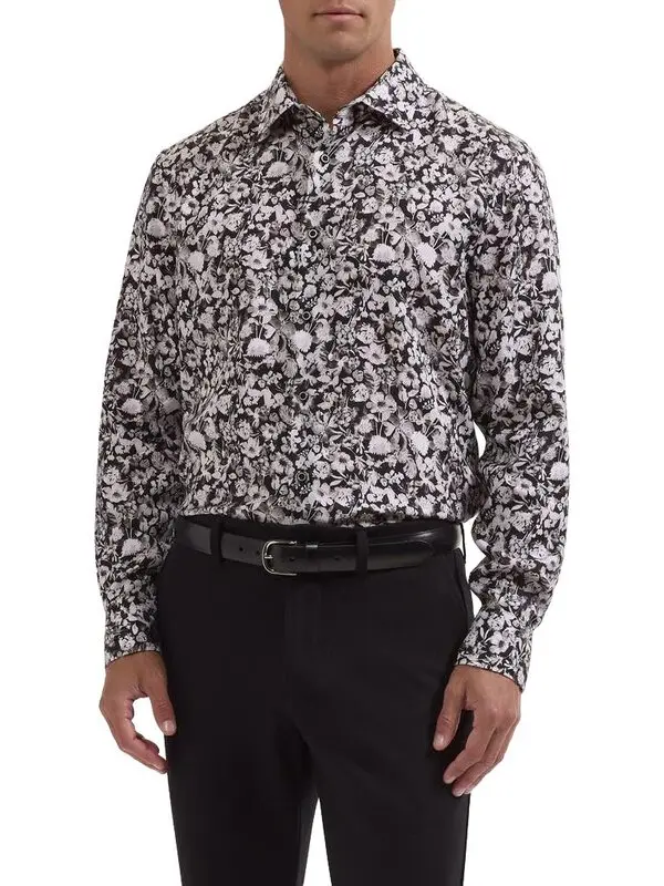 Bugatchi Julian Floral Print Long Sleeve Button-up Shirt - Black