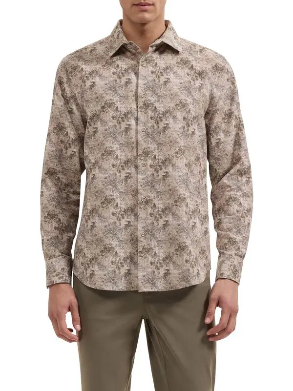 Bugatchi Julian Floral Long Sleeved Button Down Shirt - Ginger
