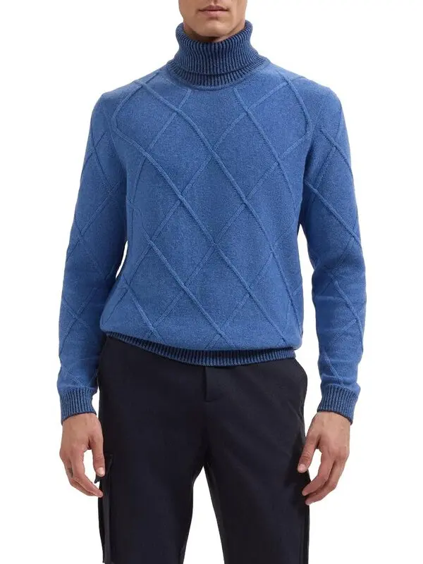 Bugatchi Diamond Turtleneck Sweater - Classic Blue