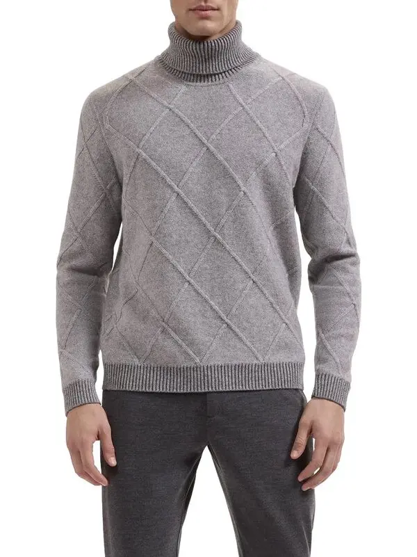 Bugatchi Diamond Turtleneck Sweater - Smoke Grey