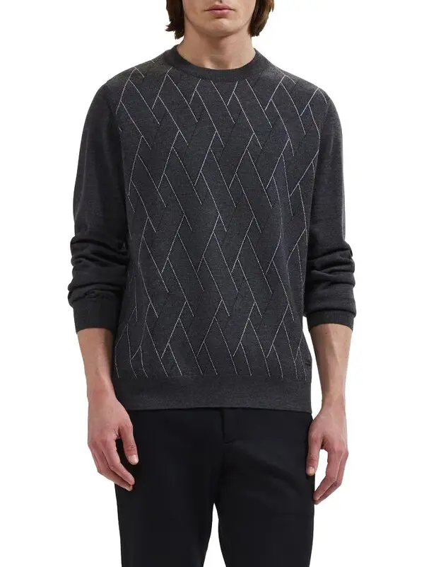 Bugatchi Geometric Extrafine Merino Wool Crewneck Sweater - Anthracite