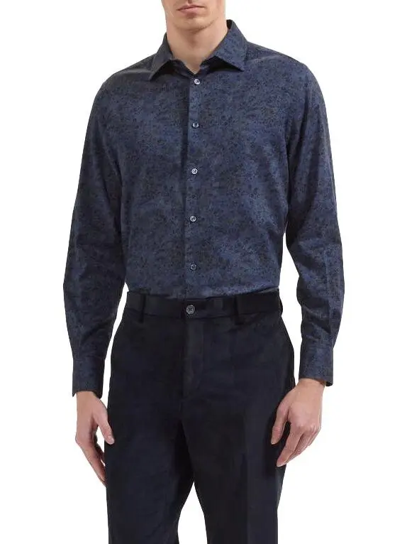 Bugatchi Julian Shaped Fit Long Sleeve Cotton Shirt - Navy