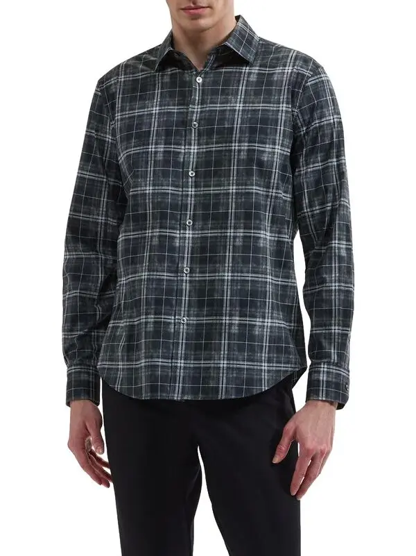 Bugatchi Axel Plaid Long Sleeve Shaped Shirt - Black