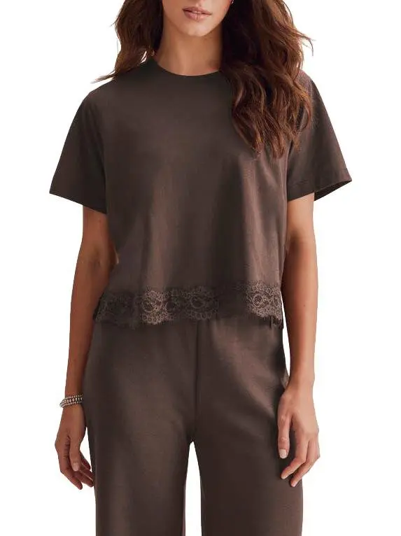 Splendid Lainey Lace Trim Jersey Tee - Java Brown