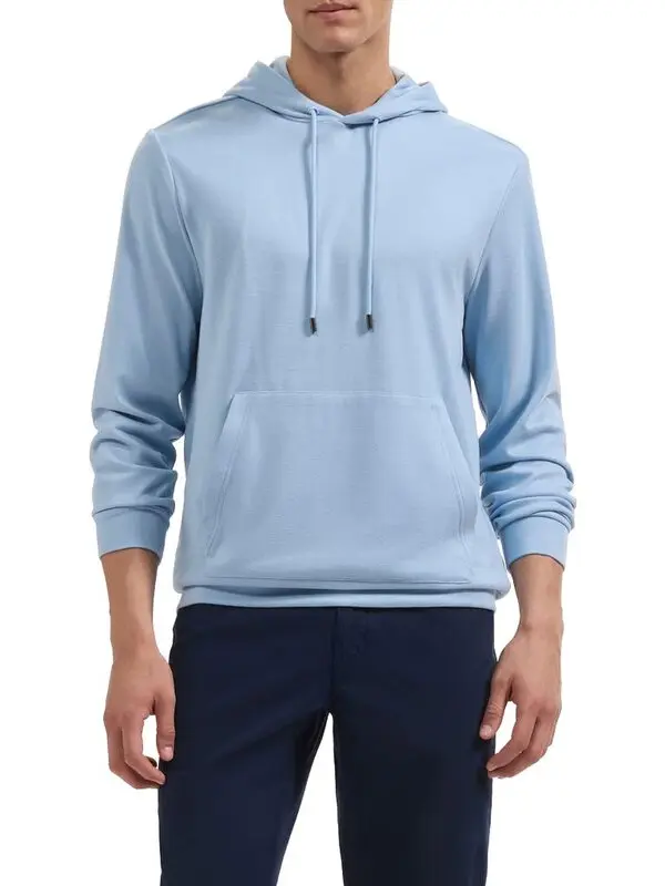 Bugatchi Pullover Hoodie With Drawstring Hood And Kangaroo Pocket - Sky