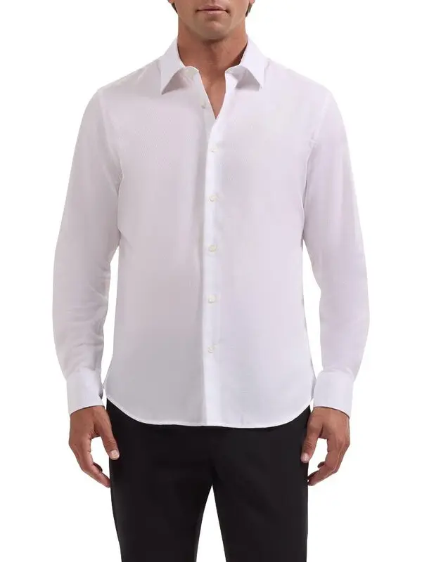 Bugatchi Julian Shaped Fit Solid Jacquard Button-up Shirt - White