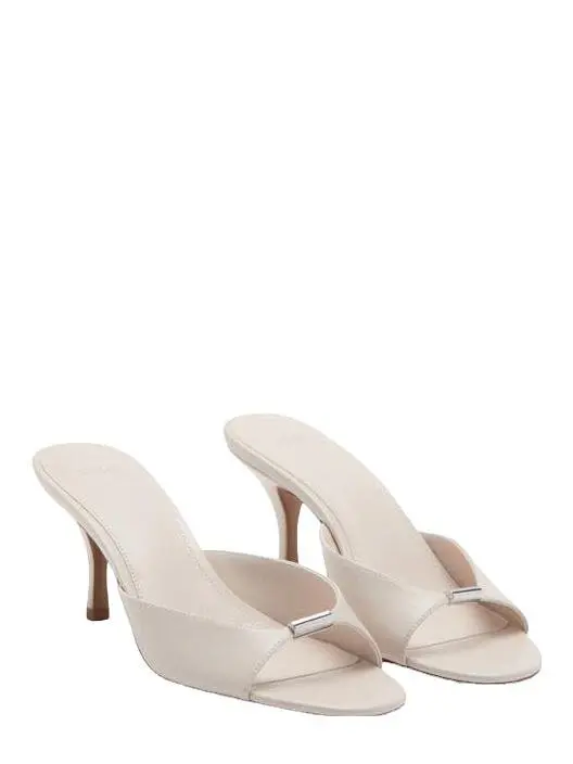 Mango Metallic Detail Faux Leather Slide Sandal - Ecru