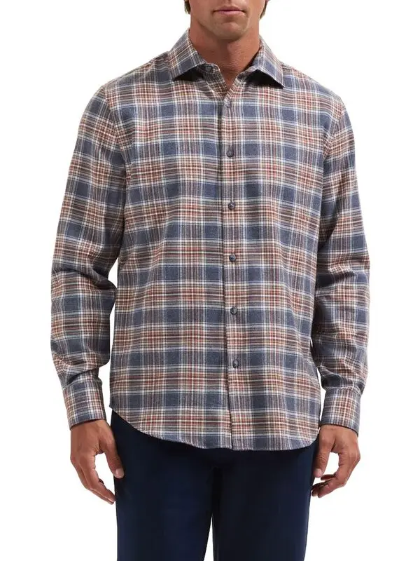 Bugatchi Axel Shaped Fit Plaid Button-up Shirt - Slate