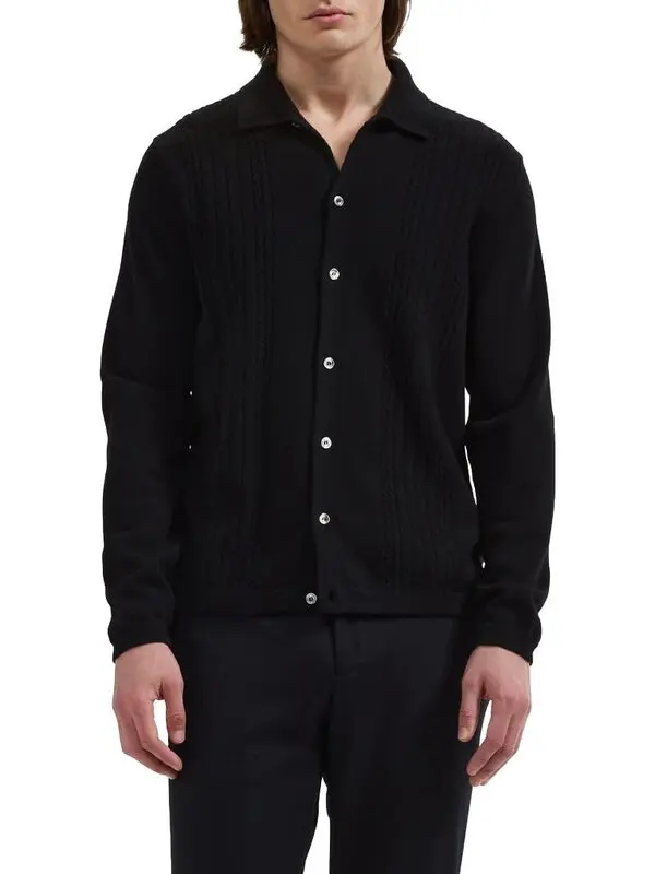 Bugatchi Cable Wool And Cashmere Cardigan - Black