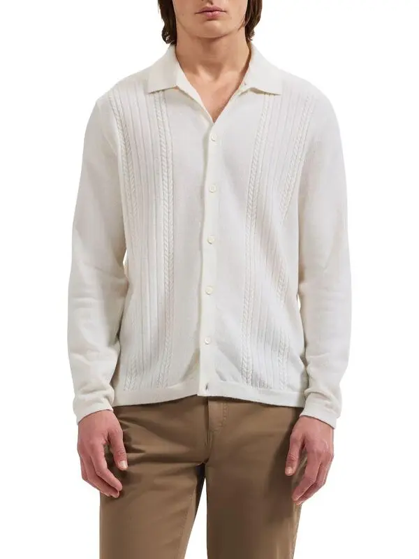 Bugatchi Cable Wool And Cashmere Cardigan - Ivory