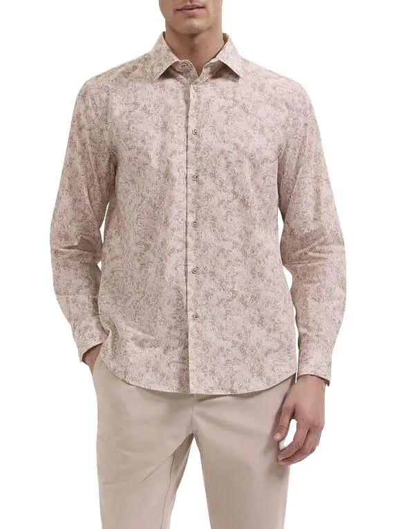 Bugatchi Julian Shaped Fit Paisley Button-up Shirt - Cobblestone