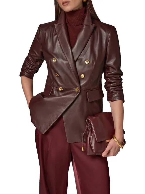 Donna Karan New York Double-breasted Leather Blazer - Black Cherry