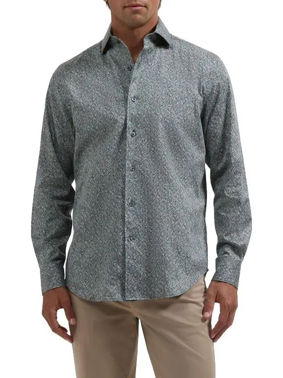 Bugatchi Alvin Shaped Fit Floral Cotton Shirt - Olive