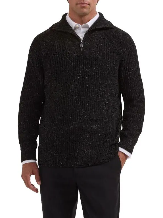 Bugatchi Rib Quarter Zip Sweater - Black