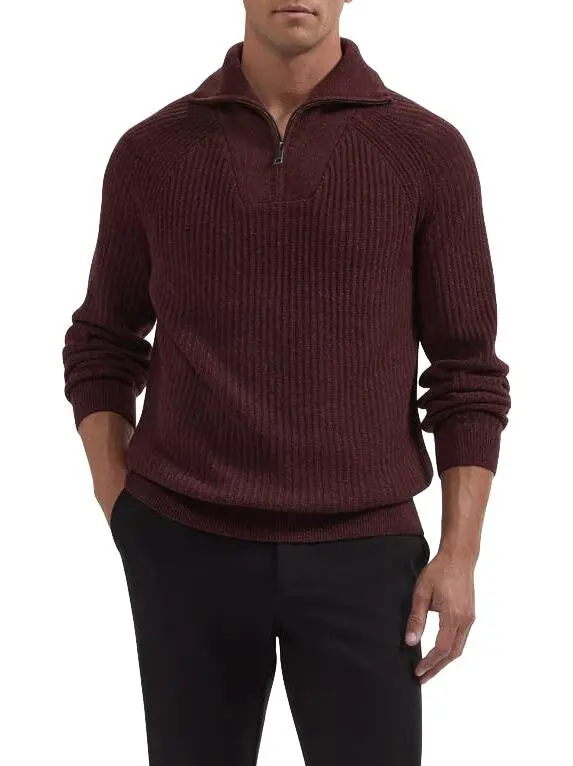 Bugatchi Rib Quarter Zip Sweater - Burgundy