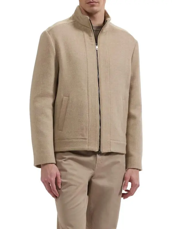 Bugatchi Wool Blend Mock Neck Zip Jacket - Camel