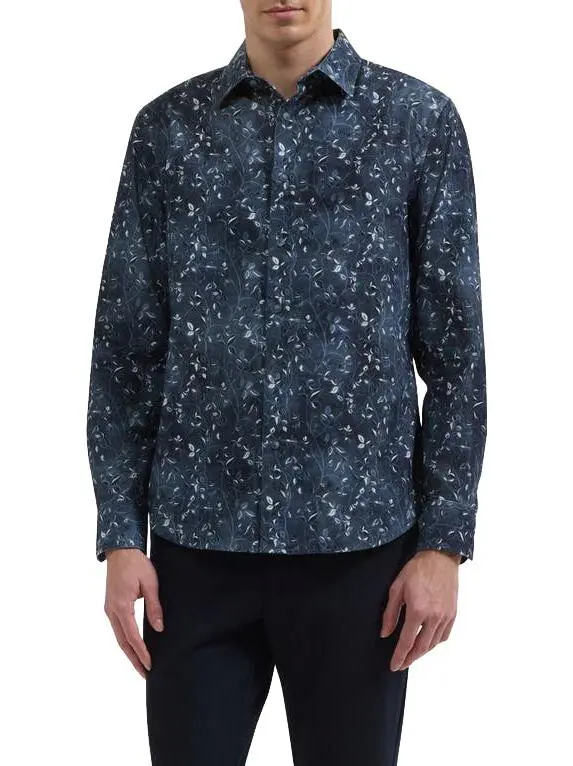 Bugatchi Julian Shaped Fit Leaf Print Button-up Shirt - Ink