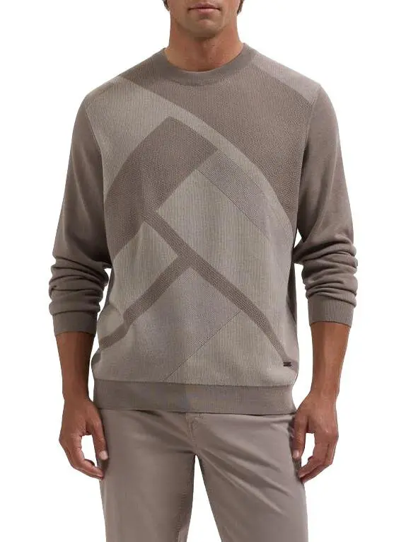 Bugatchi Cotton Geometric Knit Crewneck Sweater - Walnut