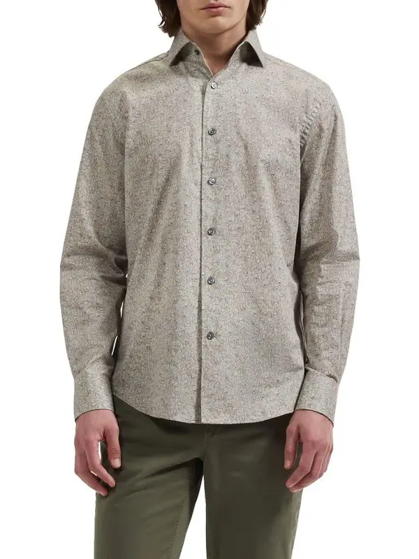 Bugatchi Alvin Shaped Fit Long Sleeve Cotton Shirt - Ginger