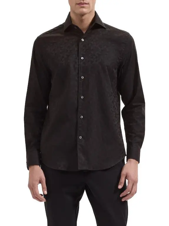 Bugatchi Alvin Shaped Fit Jacquard Button-up Shirt - Black
