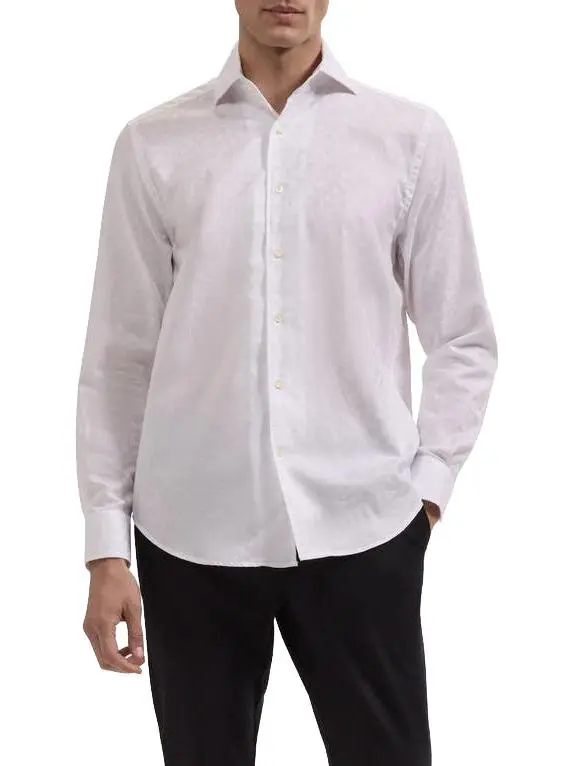 Bugatchi Alvin Shaped Fit Jacquard Button-up Shirt - White