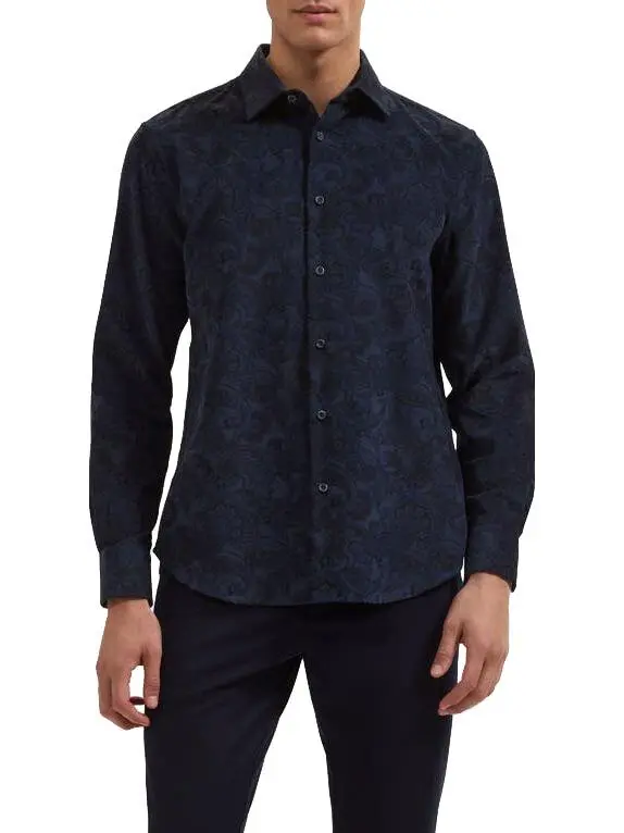 Bugatchi Julian Shaped Fit Paisley Corduroy Button-up Shirt - Navy