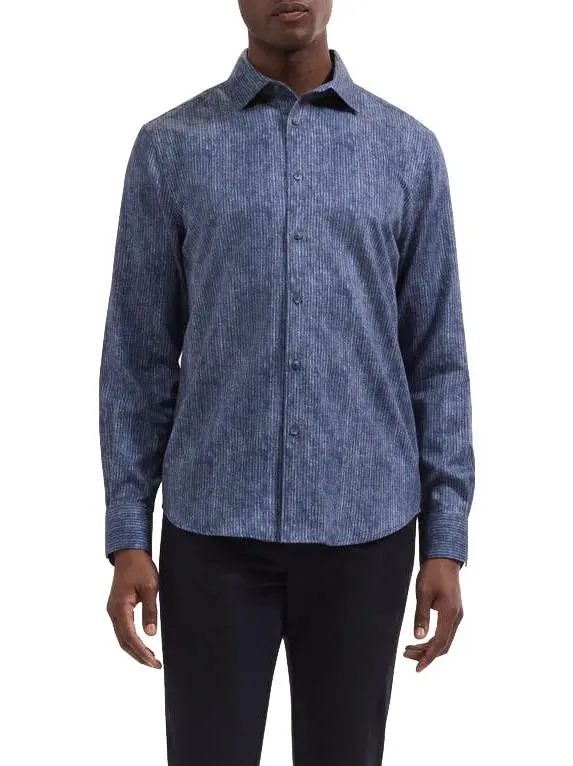 Bugatchi Alvin Shaped Fit Long Sleeve Woven Shirt - Indigo