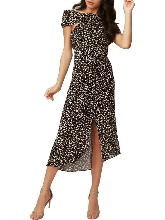 Diane Von Furstenberg Agustin Metallic Abstract Leopard Print Midi Dress - Camo Leopard