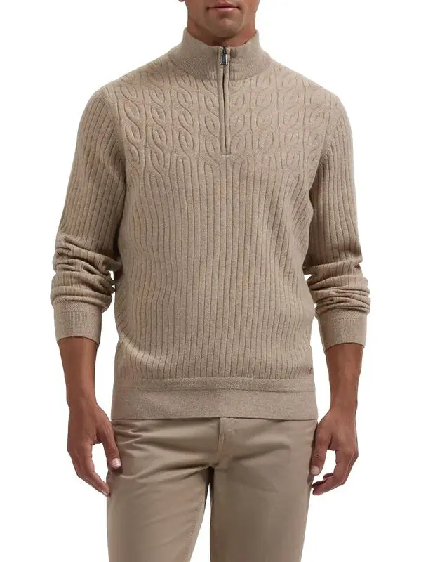 Bugatchi Cotton And Cashmere Quarter Zip Sweater - Cobblestone