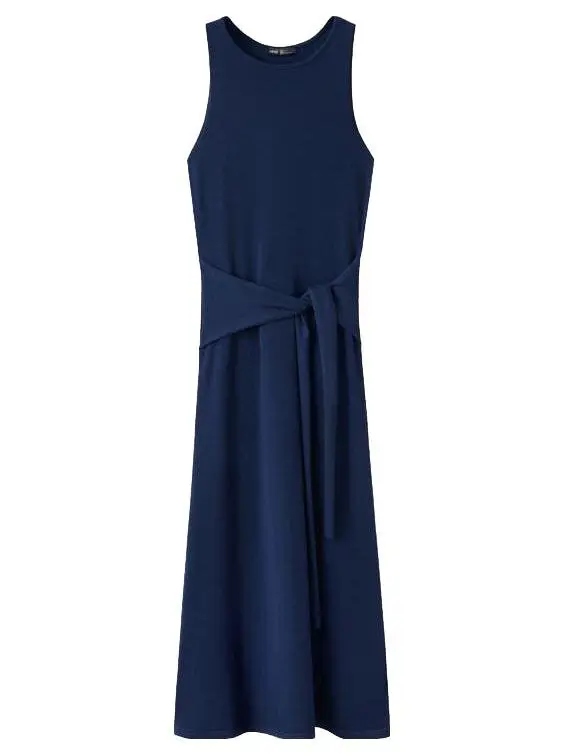 Mango Sleeveless Knit Dress With Tie Detail - Navy