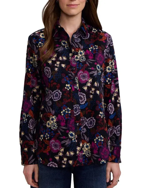 Foxcroft Meghan Floral Print Cotton Button-up Shirt - Black/multi
