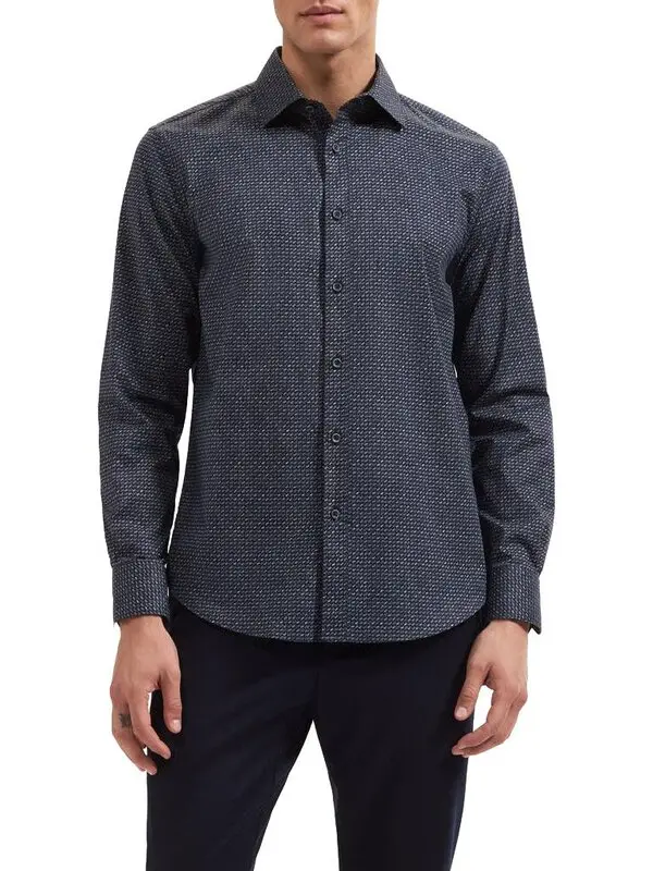 Bugatchi Axel Shaped Fit Long Sleeve Button-up Shirt - Navy