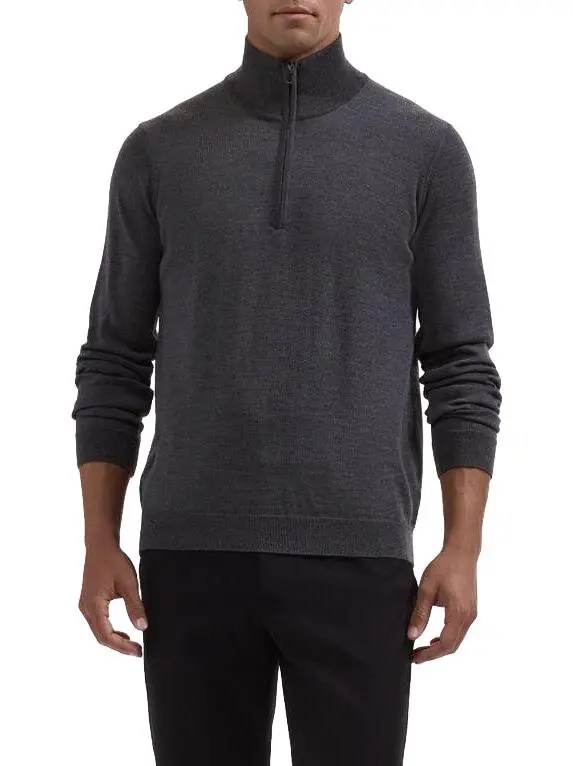 Bugatchi Fred Quarter Zip Merino Wool Sweater - Anthracite